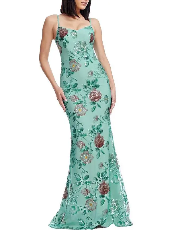 Dress The Population Giovanna Floral Sequin Mermaid Gown - Sage Multi