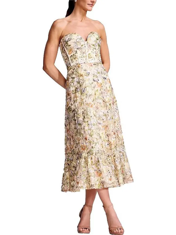Dress The Population Carina Strapless Sweetheart Floral Bustier Dress - Ivory Multi