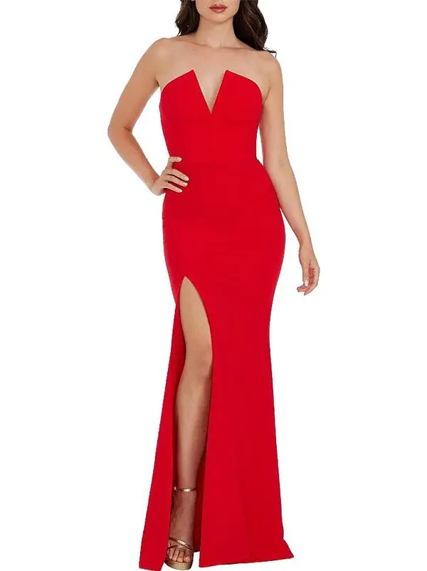 Dress The Population Fernanda Strapless Plunge V-neck Gown - Rouge