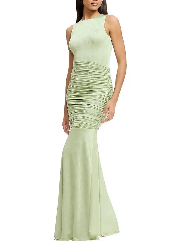 Dress The Population Violetta Bateau Neck Ruched Mermaid Gown - Sage