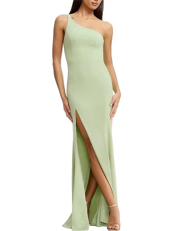 Dress The Population Amy One Shoulder High Slit Gown - Sage