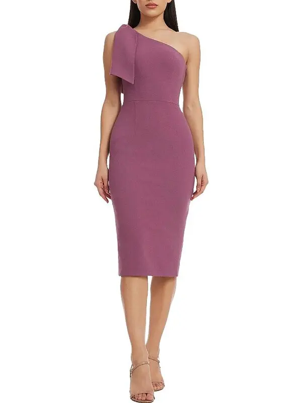 Dress The Population One-shoulder Bow Midi Dress - Orchid