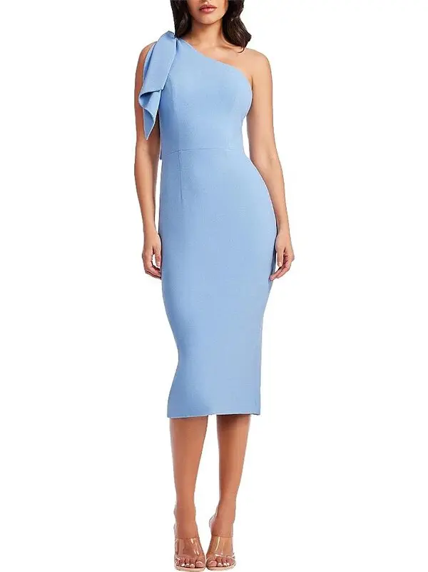 Dress The Population One-shoulder Bow Midi Dress - Sky