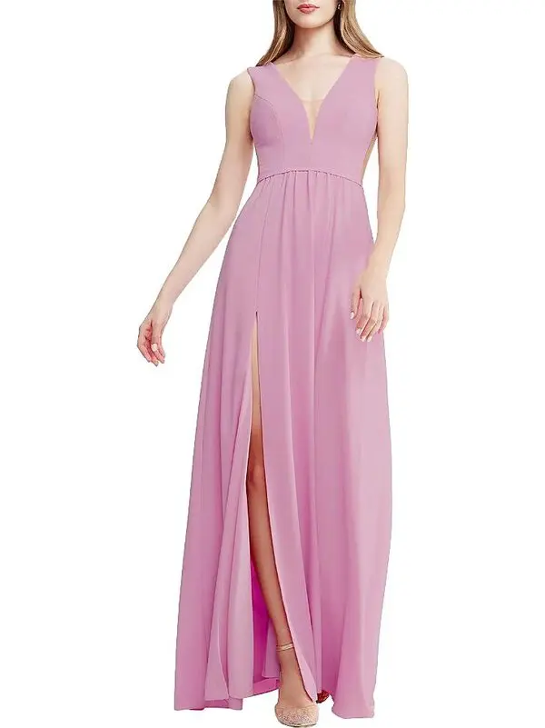 Dress The Population Katrina Plunge V-neck High Slit Gown - Lavender