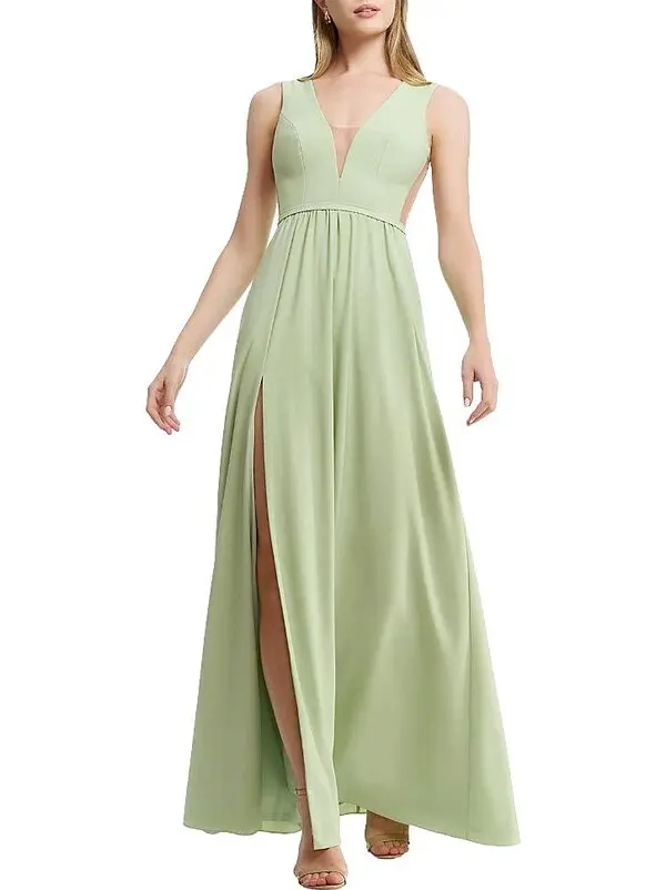 Dress The Population Katrina Plunge V-neck High Slit Gown - Sage