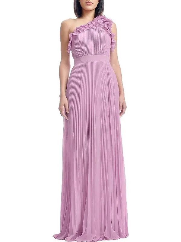 Dress The Population Vida One Shoulder Pleated Ruffle Gown - Lavender