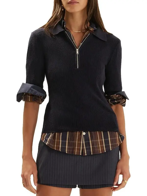 FAVORITE DAUGHTER The Downtown Wool Polo Sweater - Navy