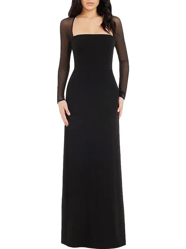 Dress The Population Maxwell Long-sleeve A-line Crepe Gown - Black