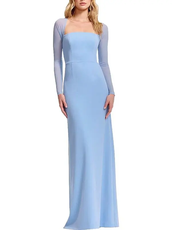 Dress The Population Maxwell Long-sleeve A-line Crepe Gown - Sky