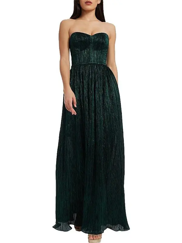 Dress The Population Audrina Pleated Plisse Maxi Gown - Deep Emerald