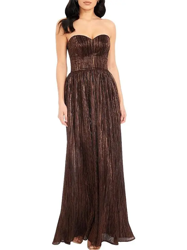 Dress The Population Audrina Pleated Plisse Maxi Gown - Mocha