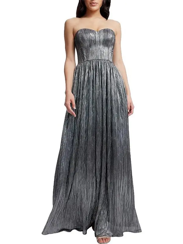 Dress The Population Audrina Pleated Plisse Maxi Gown - Silver