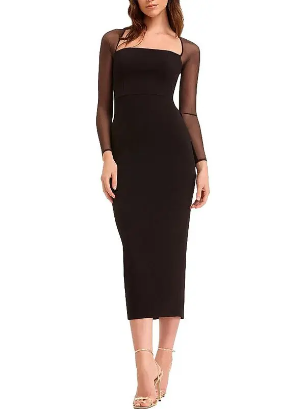 Dress The Population Maxine Midi Sheer Sleeve Dress - Black