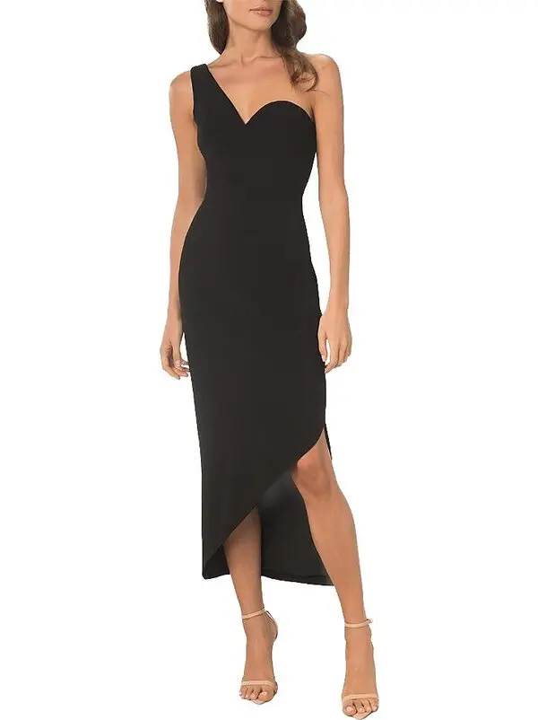 Dress The Population Magnolia One Shoulder Asymmetric Midi Dress - Black