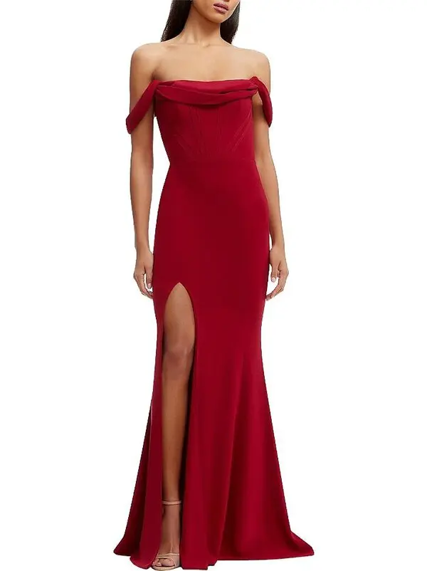 Dress The Population Melania Off-the-shoulder Draped Bustier Gown - Garnet