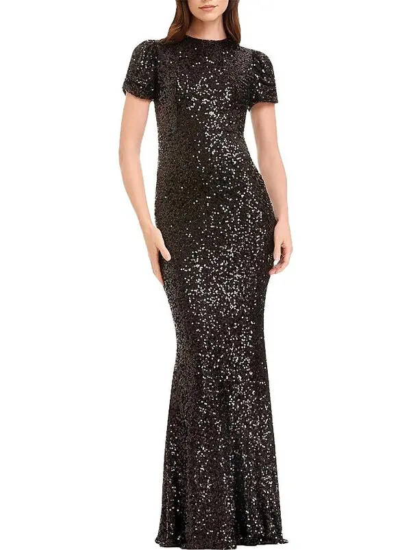 Dress The Population Kenzie Short Sleeve Sequin Mermaid Gown - Black