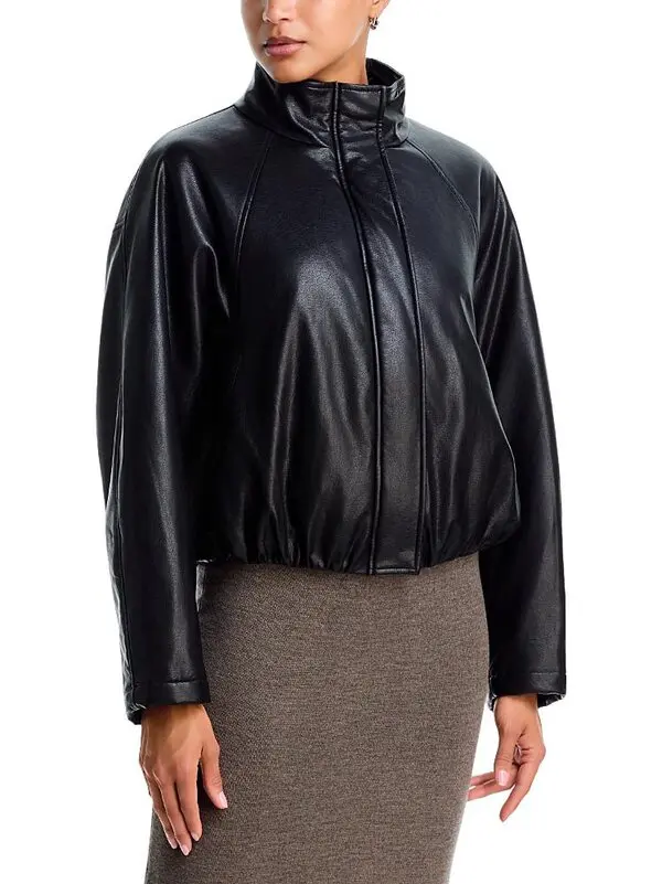 Aqua Faux Leather Bomber Jacket - Black
