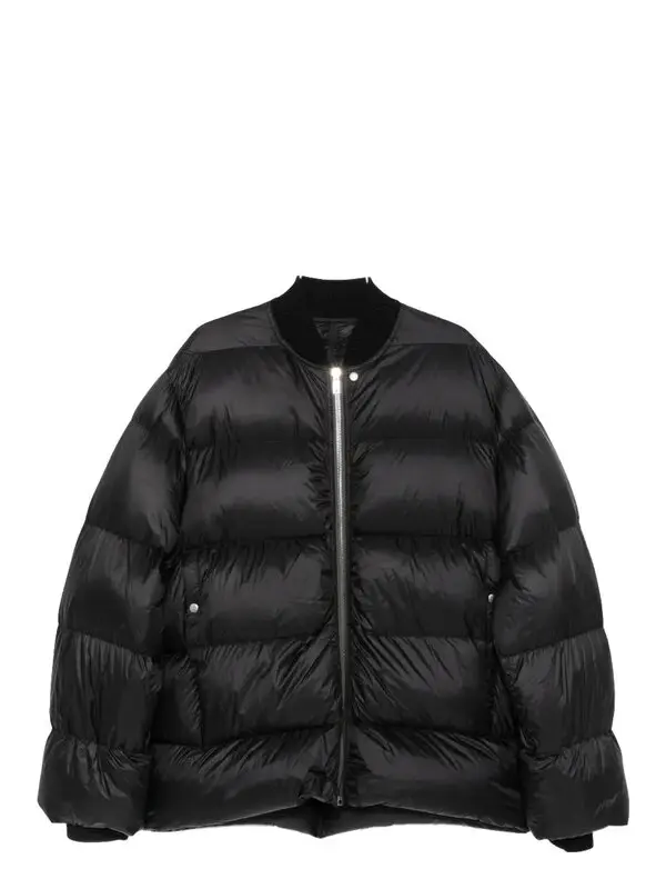 Rick Owens Padded Design Zip-up Jacket With Ribbed Band Collar And Stud Pockets - Nero