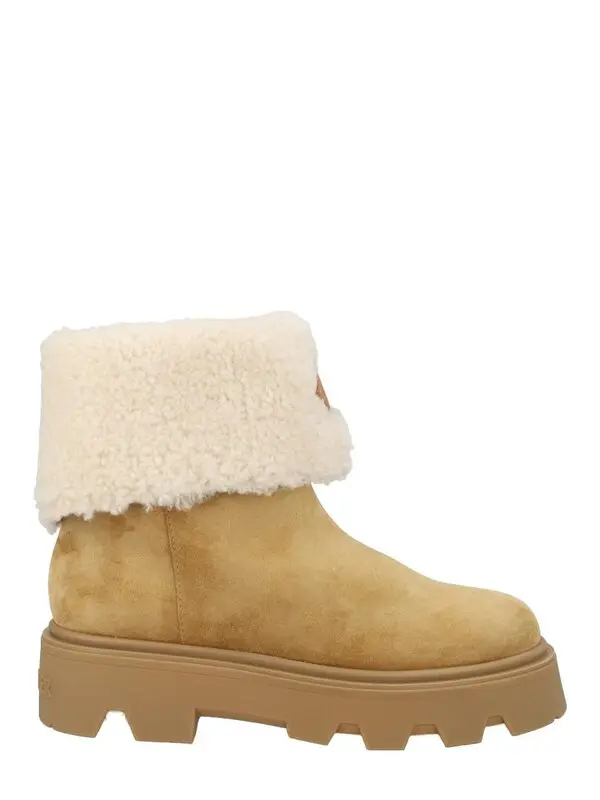Moncler Leather Shearling Trimmed Boots - Beige