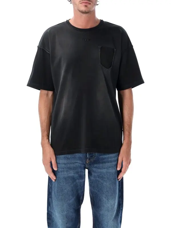 DIESEL® Oversized Crew Neck T-shirt With Chest Pocket - Nero