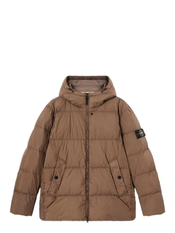 Stone Island Shaped Padded Hooded Jacket With Double-adjustable Drawstring And Snap Pockets - Marrone