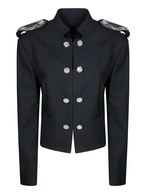 Pinko Embellished Button Detailed Cropped Jacket - Nero
