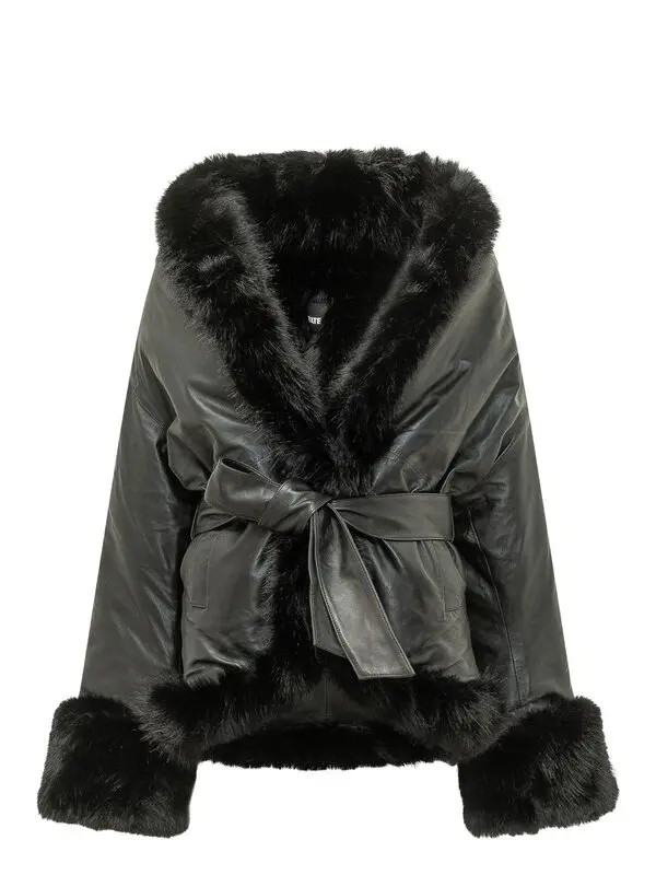 ROTATE BY BIRGER CHRISTENSEN Bonded Leather Zip-up Jacket - Black
