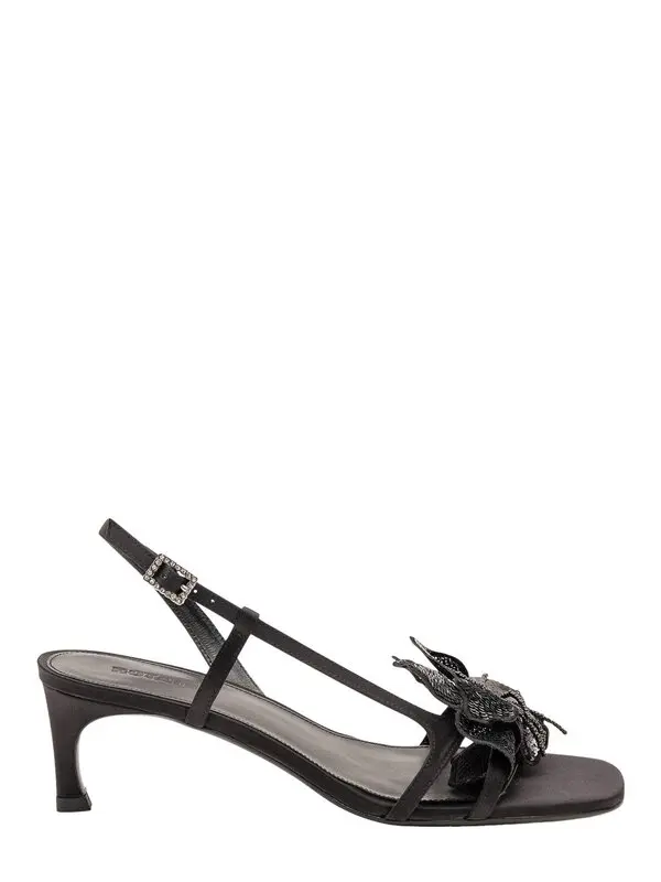 ROTATE BY BIRGER CHRISTENSEN Mid Heel Embellished Floral Sandals - Black