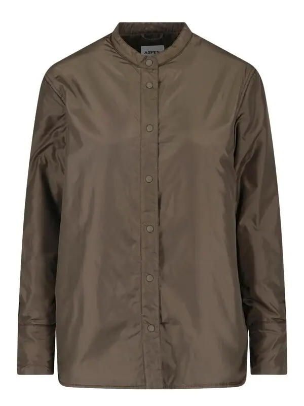 Aspesi Lightweight Polyamide Stand Collar Snap-front Shirt Jacket - Green