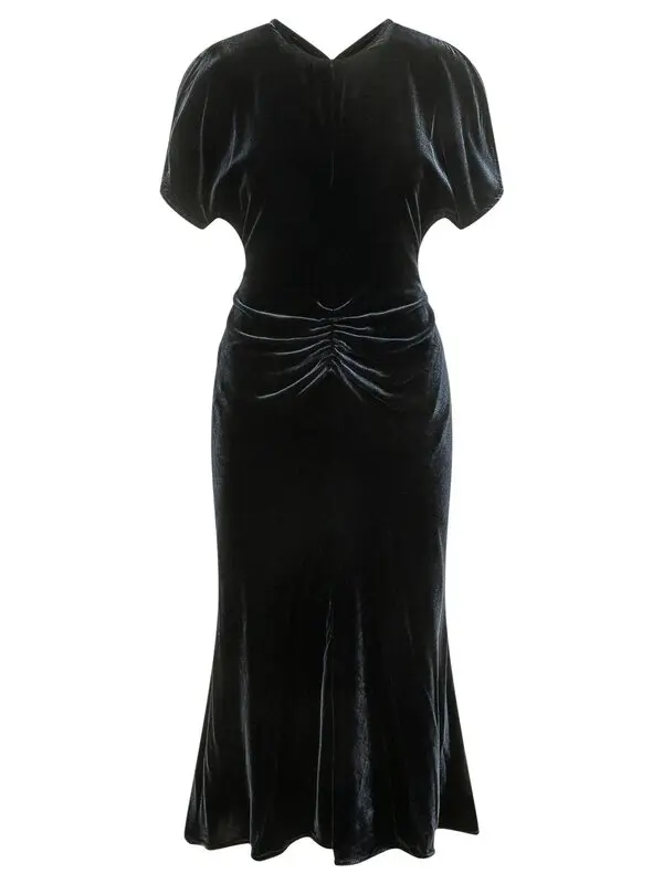 Victoria Beckham Bela Midi Dress With Draped Details - Navy