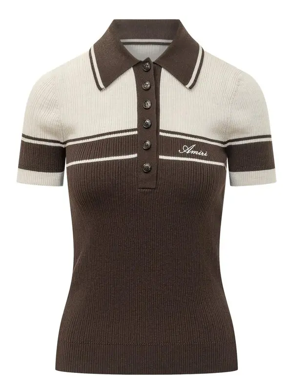 Amiri Script Knit Slim Polo - Husk