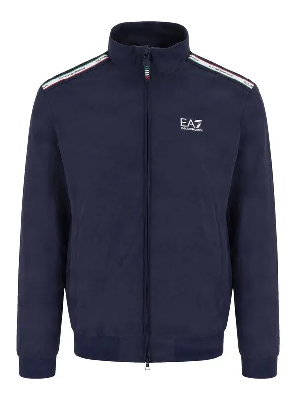 EA7 Zip-front Track Jacket With Sporty Stripes - Armani Blue