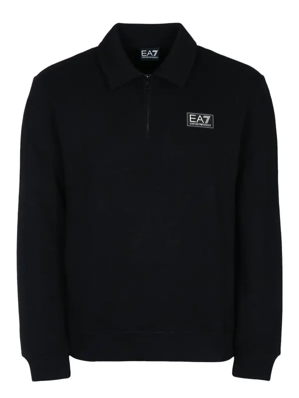 E.A.7 Ea7 Emporio Armani Refined Cotton Knit Half-zip Top - Uc001-black
