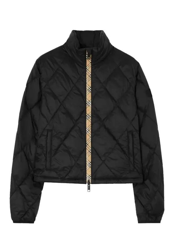 Burberry Quilted Anorak Jacket With Knight Silicone Patch And Signature Check Trim - Nero