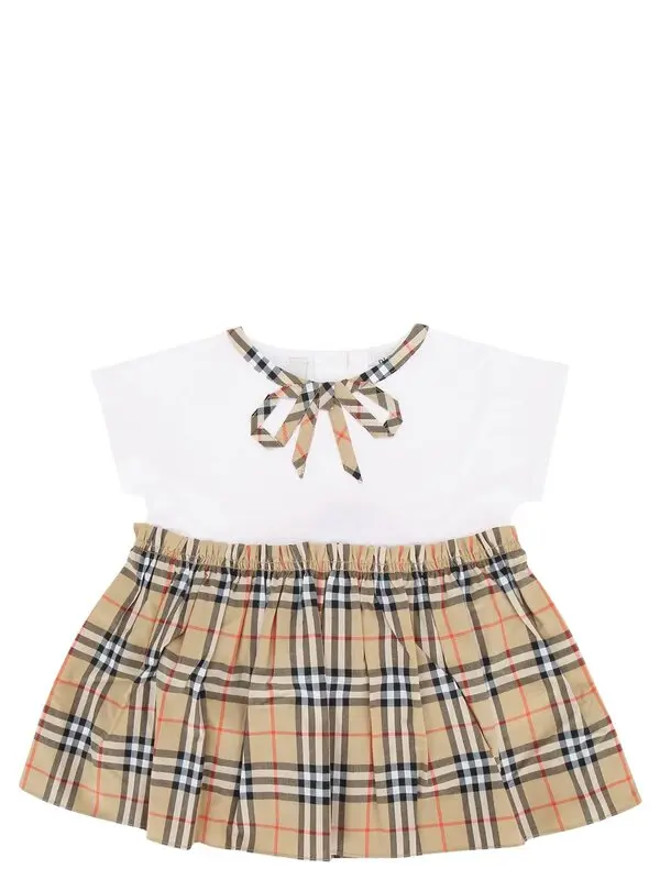 BURBERRY JR Burberry Checked Cotton Bow Dress - White