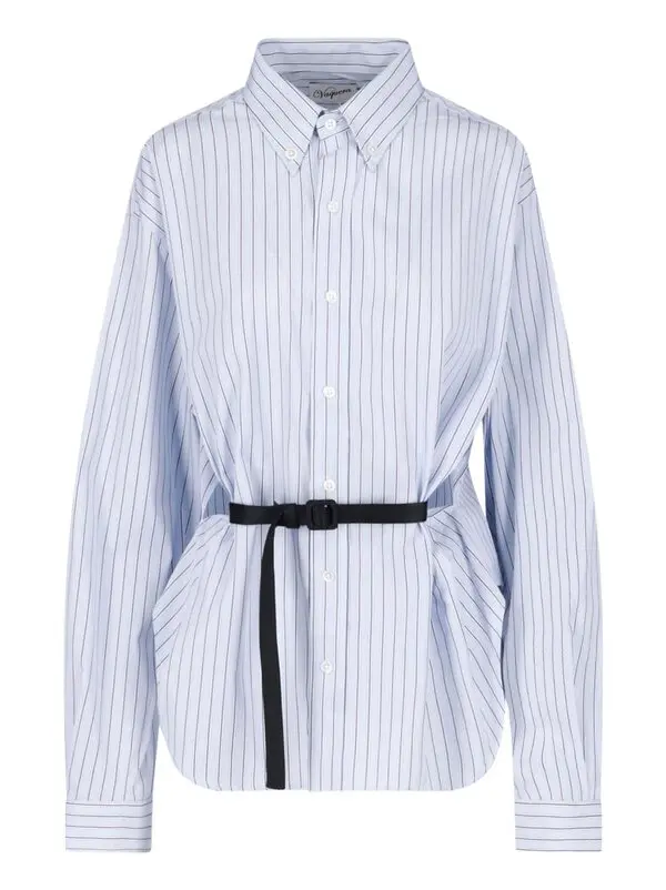 Vaquera Belted Striped Button-up Shirt - Light Blue