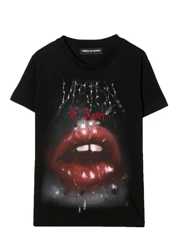 VISION OF SUPER Graphic Print Cotton T-shirt - Black