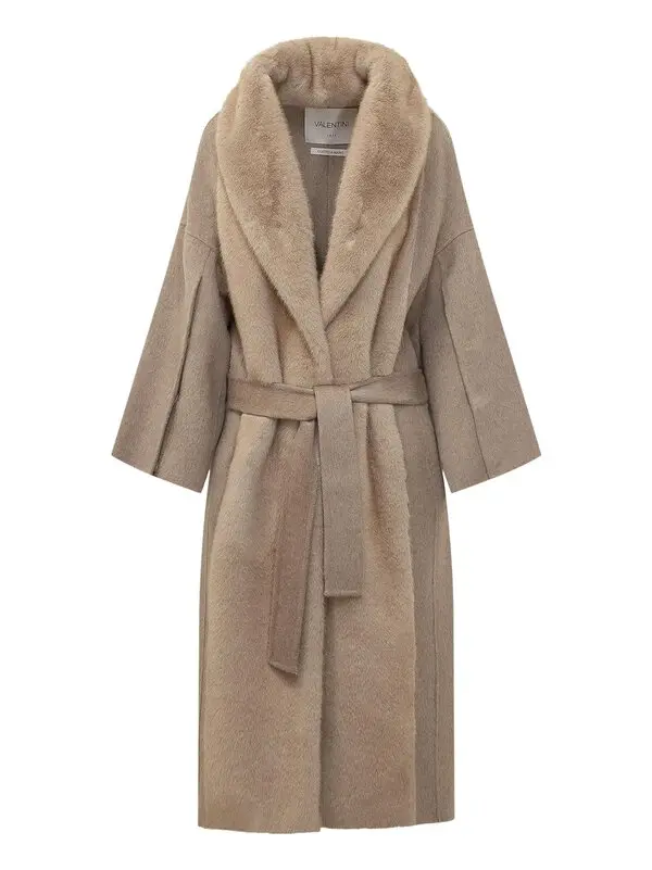 VALENTINI 1972 Wool Alpaca Blend Eco Fur Trimmed Coat - Sand