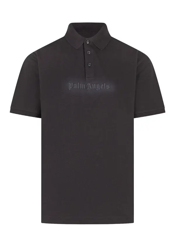 Palm Angels Logo Spray Regular Polo - Black-grey