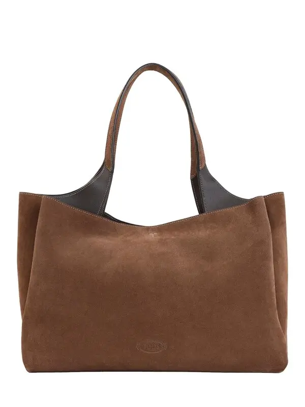 TOD'S Medium Suede Shoulder Handbag - Brown