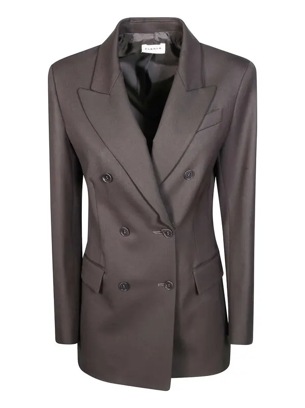 PAROSH Double Breasted Stretch Wool Blazer - Marrone
