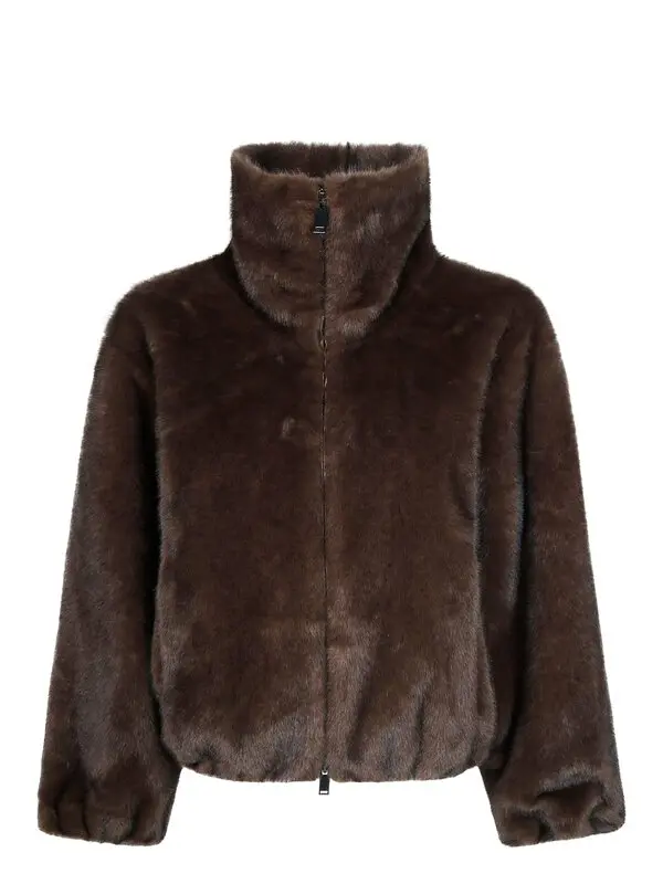 PAROSH Eco Faux Fur Zip-up Jacket - Marrone