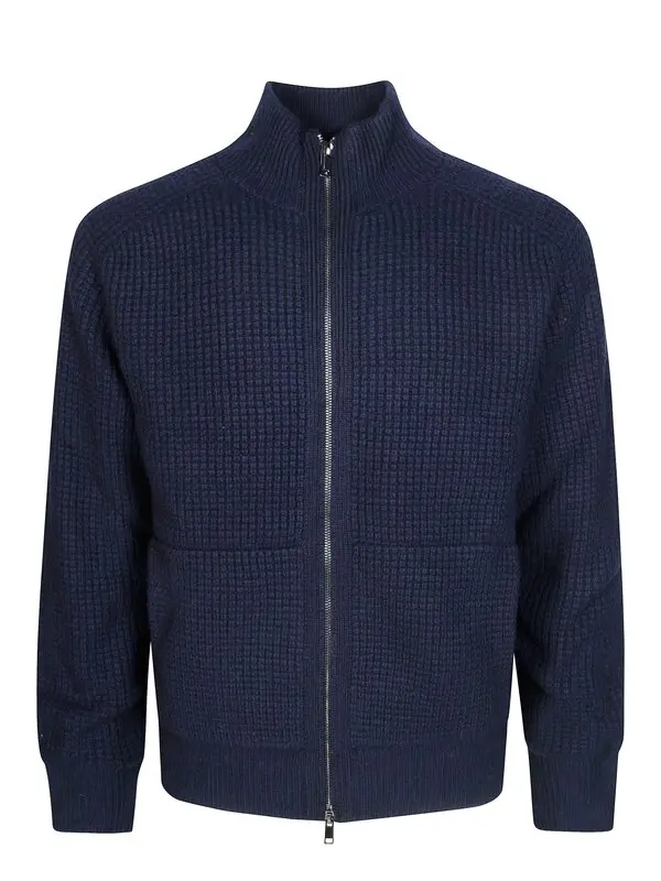 Altea Textured Full-zip Sweater Jacket With Stand Collar - Blu