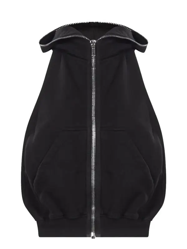 Rick Owens Hooded Sleeveless Zip Front Sweatshirt - Nero