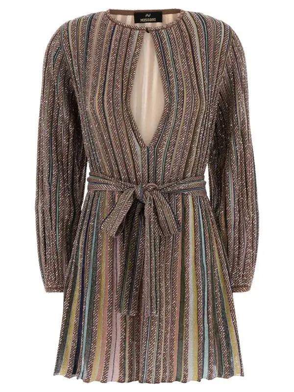 Missoni Embroidered Knit Mini Dress - Stripped