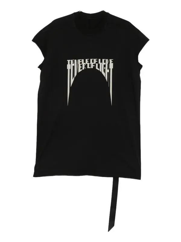 Rick Owens Ribbed Sleeveless Crew Neck T-shirt With Raw Edges And Front Print Oversized Fit - Nero