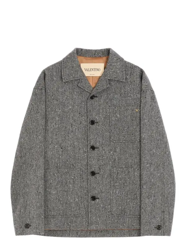Valentino Garavani Oversize Wool Jacket With Vgold Patch - Grigio