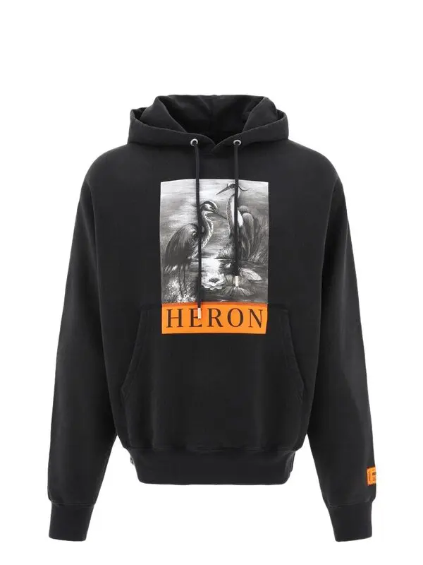 Heron Preston Graphic Print Drawstring Hoodie - Black
