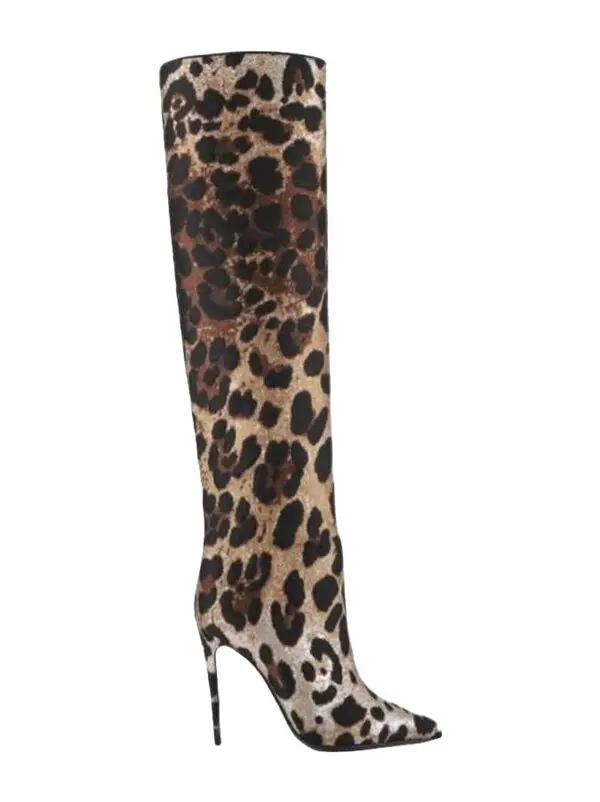 Dolce & Gabbana Leopard-printed Jacquard Knee-high Boots - Black