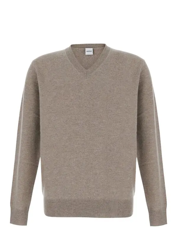 Aspesi Long-sleeved V-neck Sweater - Beige